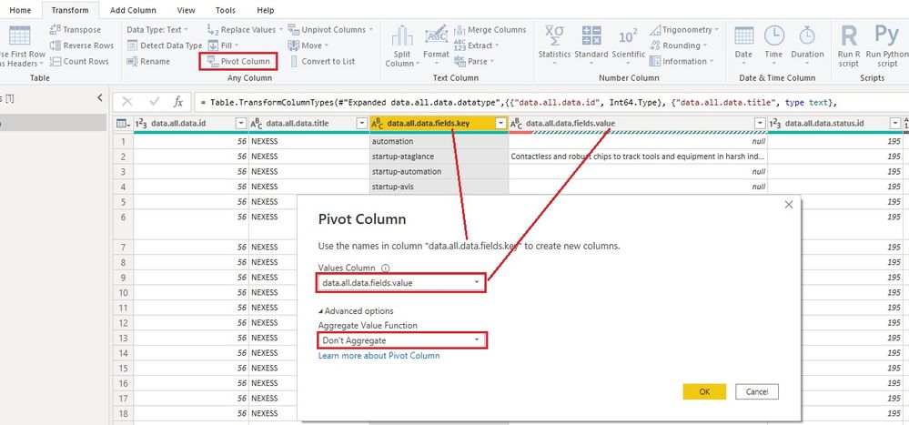Creating new columns from a column with keys and a... - Microsoft ...