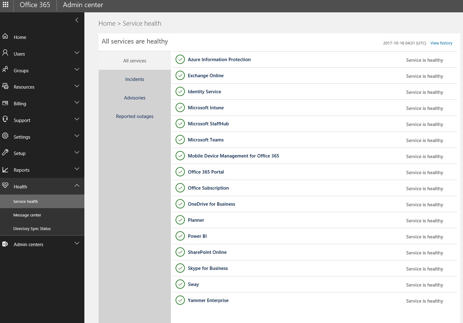 Office 365 Services Health Status - Microsoft Fabric Community