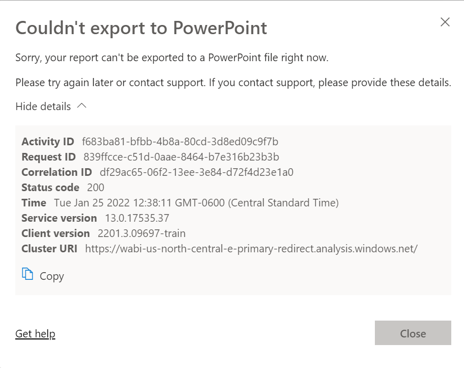 I cannot export to pdf or powerpoint - Microsoft Fabric Community