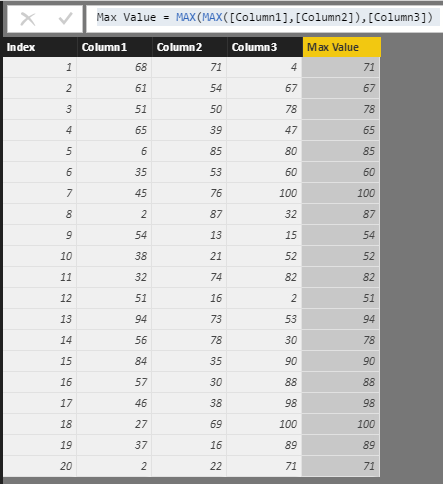 Solved: Max Value between multiple column for each row in ...