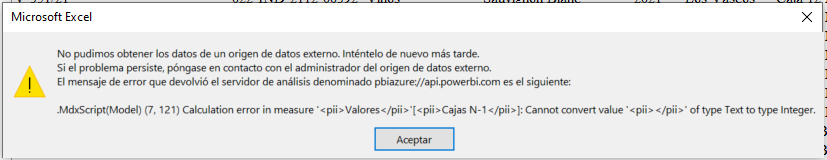 Solved: Update error message - PowerBi in Excel - Microsoft Fabric ...
