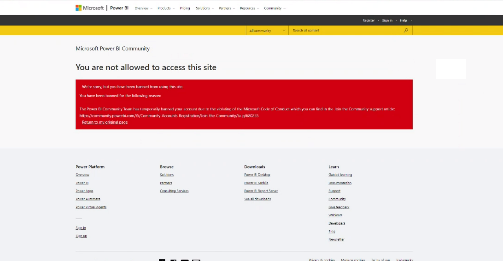 Banned user from community - Microsoft Fabric Community