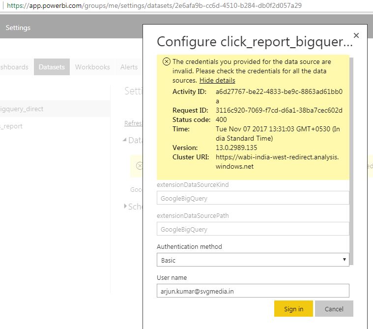Solved: Credential error in PowerBi Service data connectio... - Microsoft Fabric Community