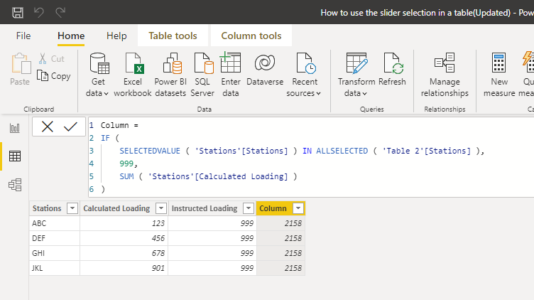 Solved: How to use the slider selection in a table - Microsoft Fabric ...