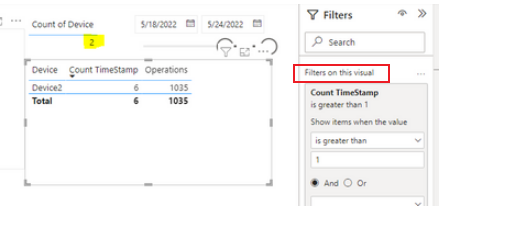 Solved: Count is not correct after after a visual filter - Microsoft ...