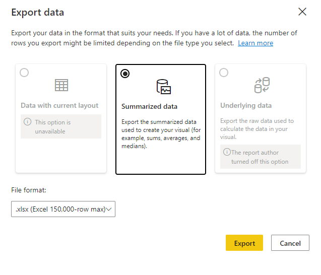 Solved: Export data with current layout is unavailable - Microsoft ...