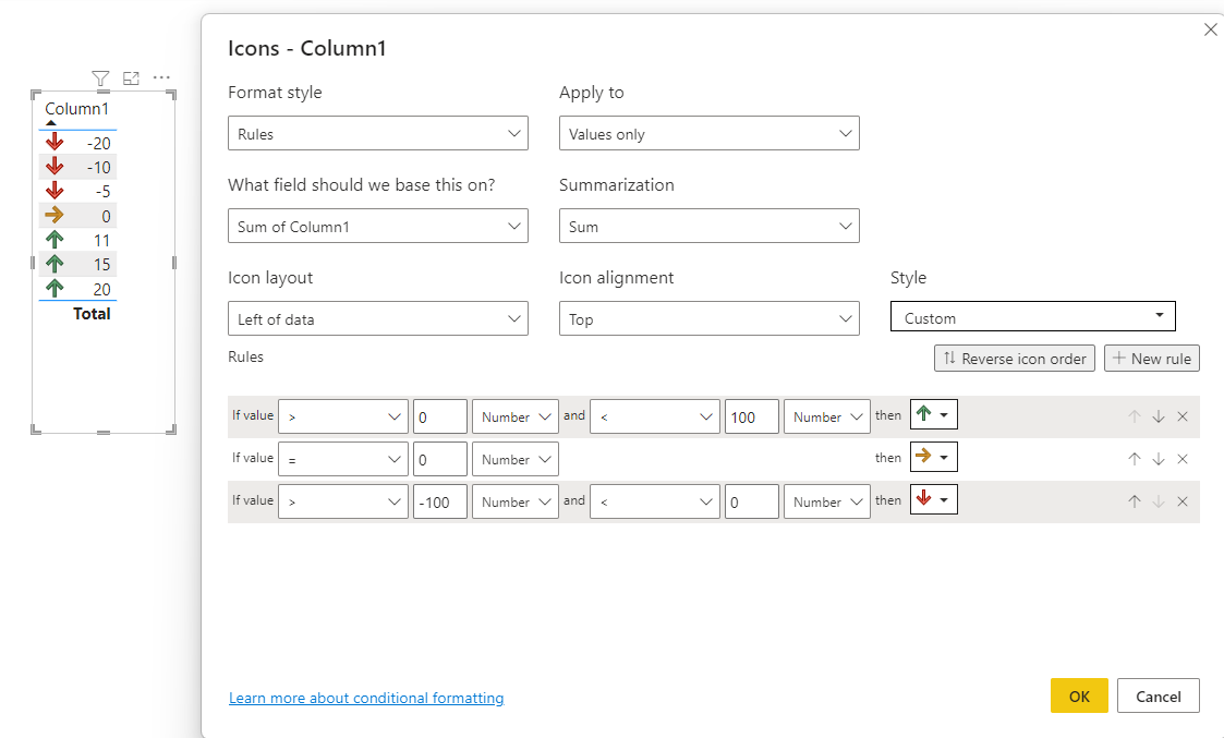 Solved: Show arrow icons(conditional formating) based on p ...