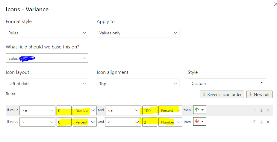 Solved: Show arrow icons(conditional formating) based on p ...