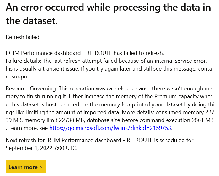 An error occurred while processing the data in the... - Microsoft ...