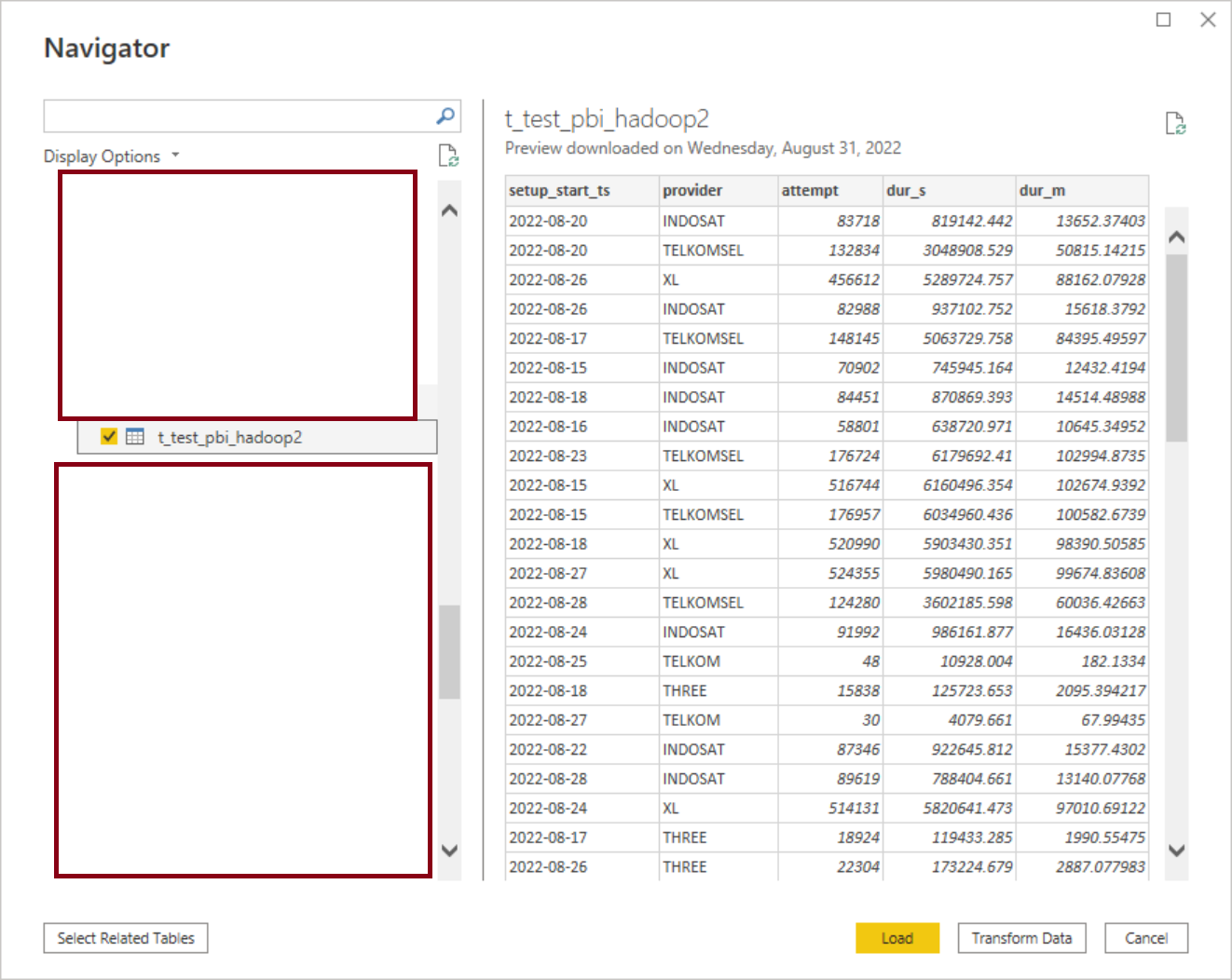 I cannot load data from Hadoop with ODBC - Microsoft Fabric Community