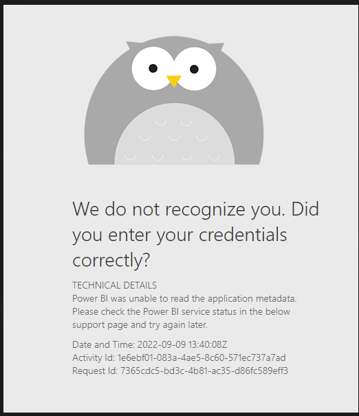 Power BI unable to read the application metadata. ... - Microsoft ...
