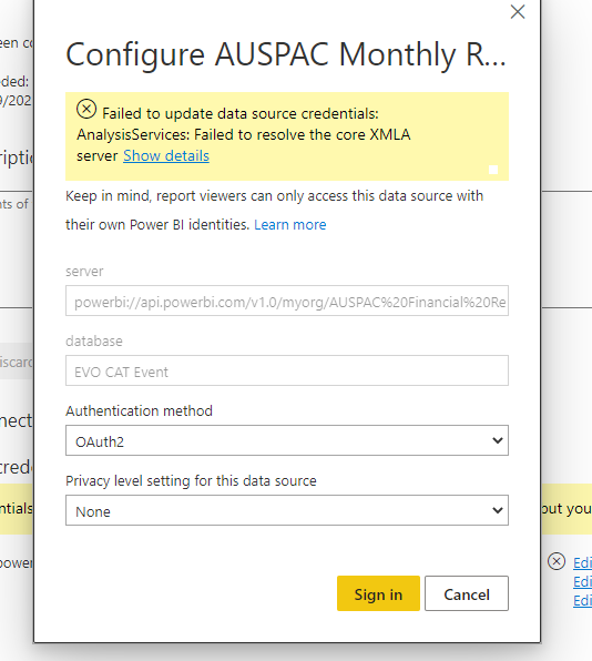 Solved: Failed to update data source credentials: Analysis... - Microsoft Fabric Community