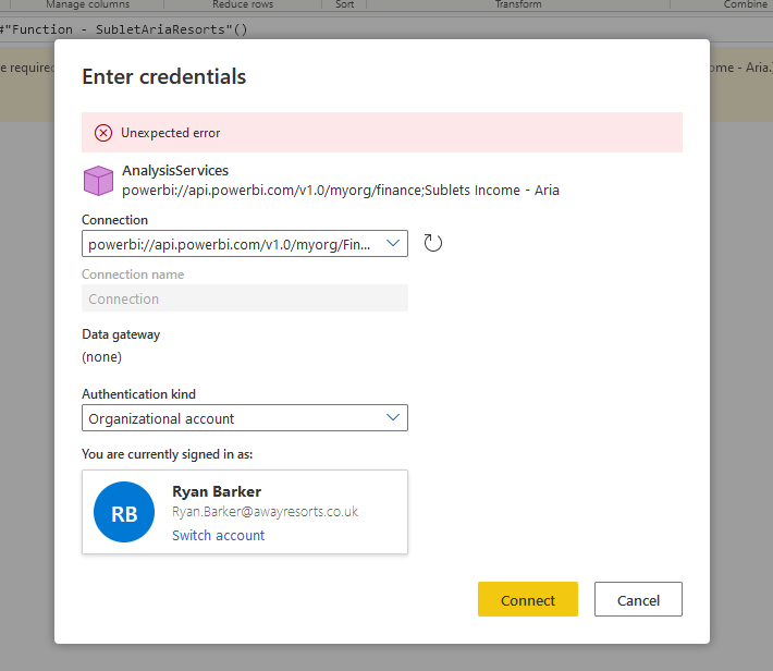 Data Marts: Can't connect to AnalysisServices - Microsoft Fabric Community