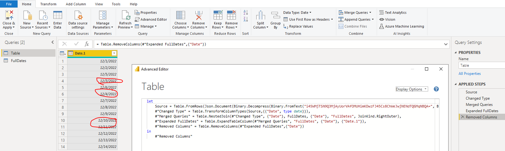 Solved: Insert a dates between list of dates in power quar ...