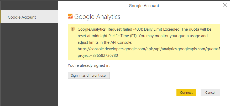 Google Analytics Limit Exceeded Error - Microsoft Fabric Community