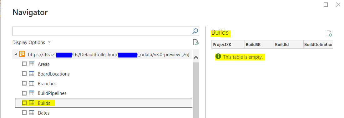 Empty Build Tables When Connecting to Azure Devops... - Microsoft ...