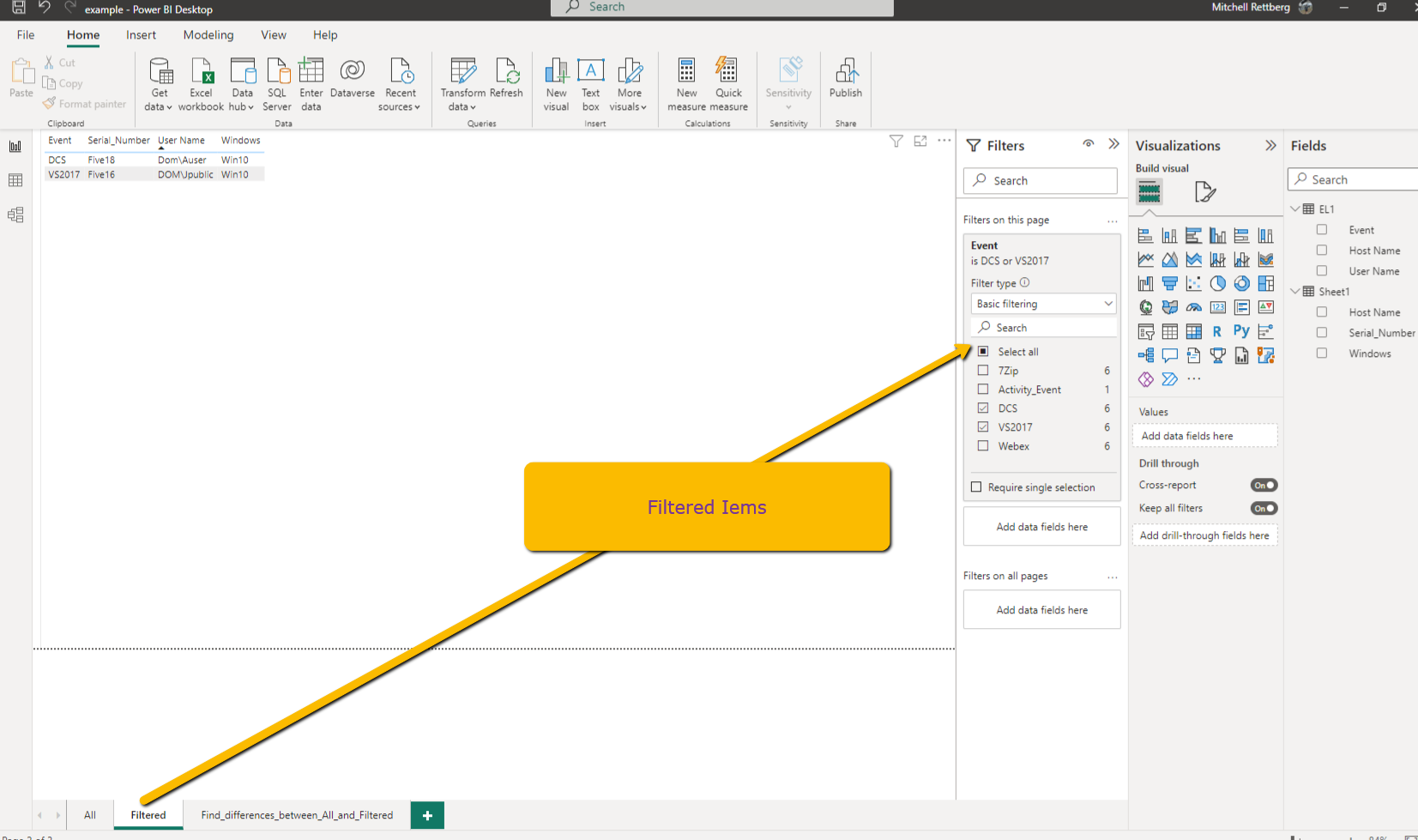 Find Differences between 2 visualized tables on 2 ... - Microsoft ...