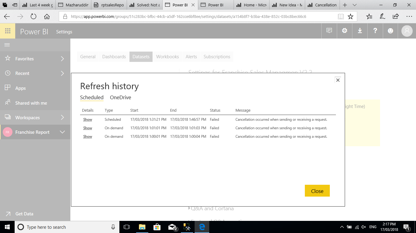 Refresh failed :"Cancellation occurred when sendin... - Microsoft Fabric Community