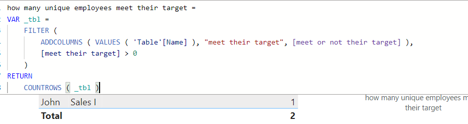 Solved: Counting number of employees meeting target when e ...