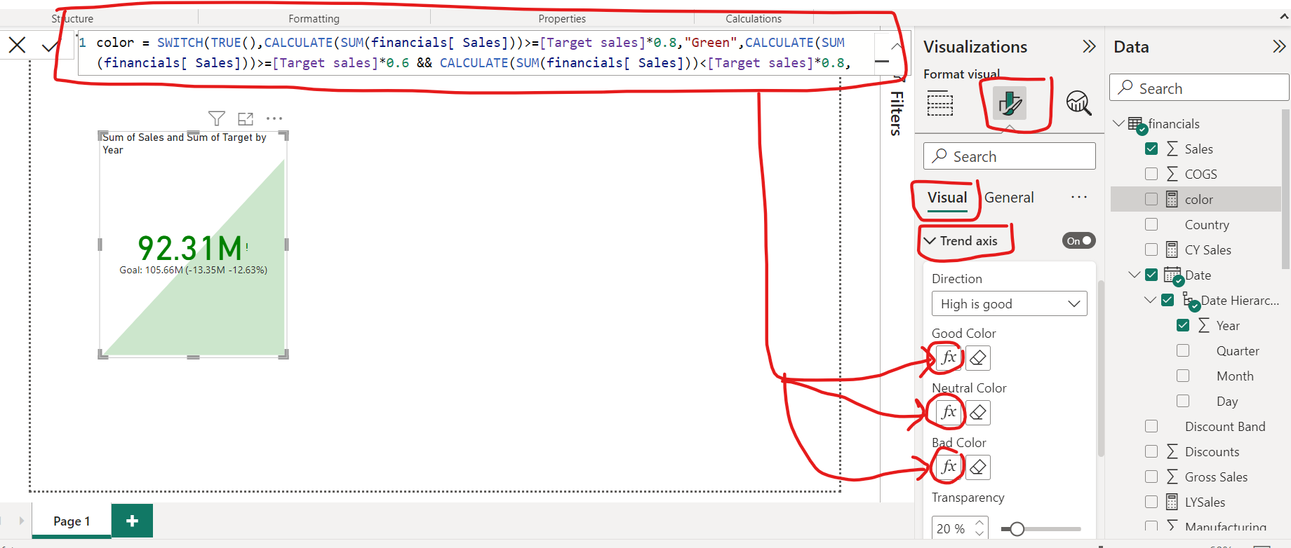 KPI visual conditional formatting on the callout v... - Microsoft ...