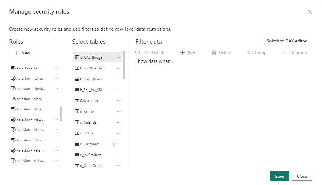 The Manage Security Roles window in Power BI Deskt... - Microsoft ...