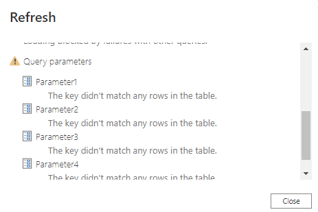 Solved: Errors, query parameters the key didn't match row ...