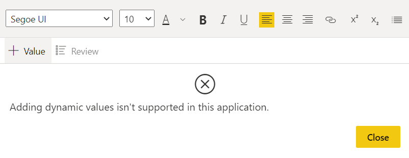 Text box - dynamic values not supported - Microsoft Fabric Community