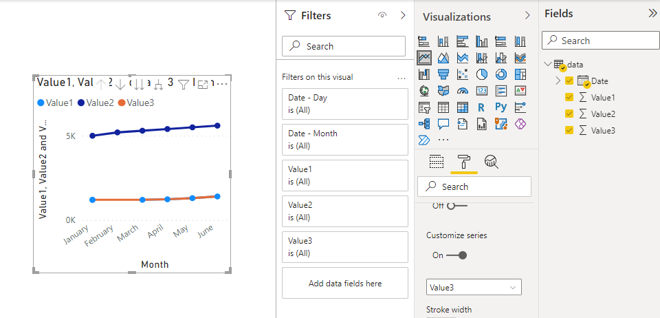 Solved: Line chart - connection of dots when data is missi ...
