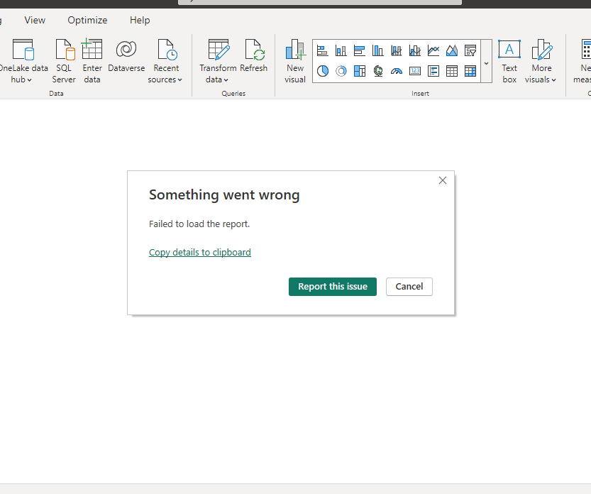 POWER BI REPORT VIEW SHOWING UNEXPECTED ERROR. - Microsoft Fabric Community