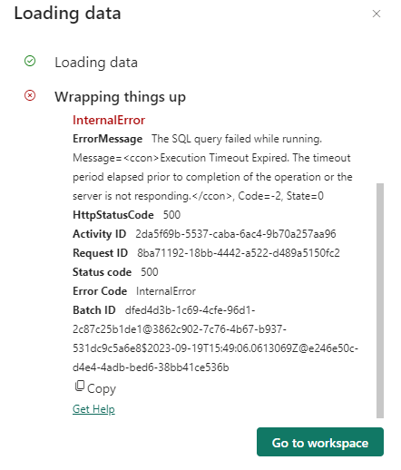 Datamarts on save are insanely glitchy Status code... - Microsoft ...