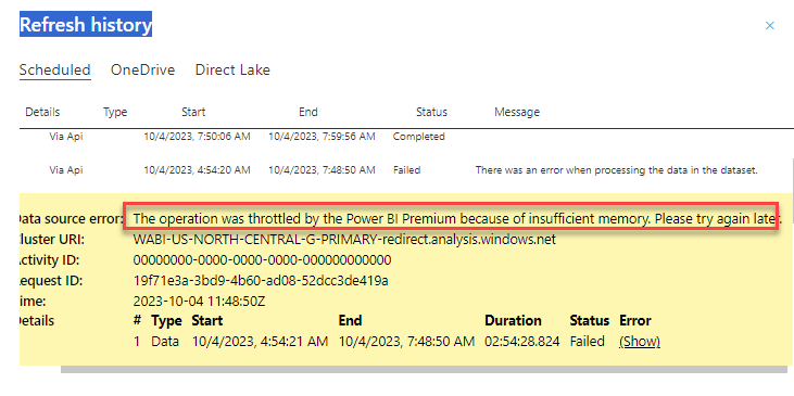 Solved: PBI Dataset Not Refreshed Due to Reaching Memory L ...