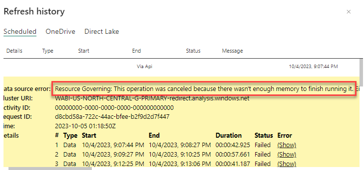 Solved: PBI Dataset Not Refreshed Due to Reaching Memory L ...